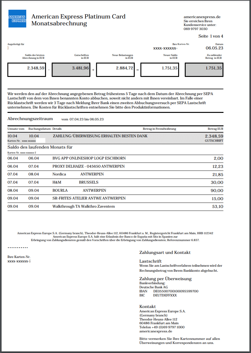 Amex Abrechnung
