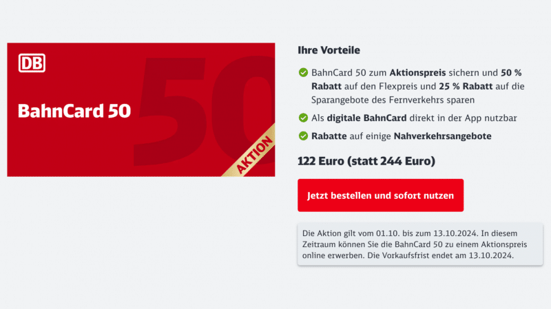 Countdown läuft: Bahncard 50 noch drei Tage stark reduziert
