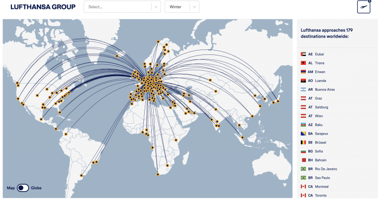Lufthansa: Streckennetz in der Übersicht mit interaktivem Tool